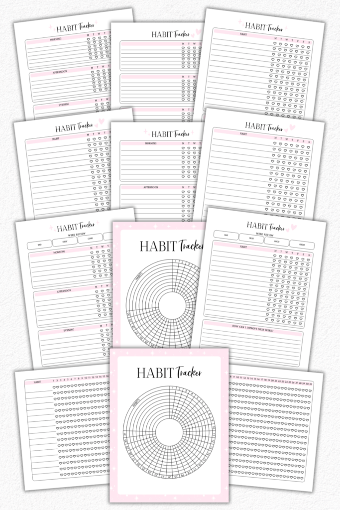 Cute & Pink Habit Tracker Bundle (12 Trackers) - JellyMemos Shop