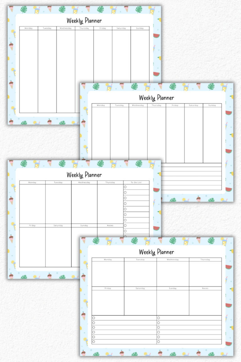 Summer Weekly Planner (Monday & Sunday Start) - JellyMemos Shop